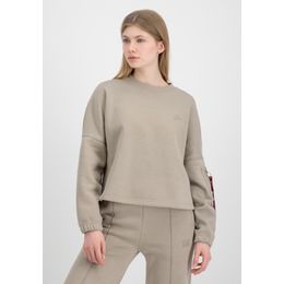 Sweater Alpha Industries "X-Fit Label OS Sweatshirt W", Damen, Gr. M, beige (vintage sand), Obermaterial: 80% Baumwolle, 20% Polyester, oversize, Sweatshirts Sweater