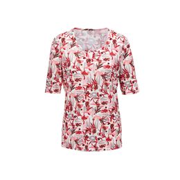 Print-Shirt GOLDNER "Druckshirt", Damen, Gr. 40, orange (dahlie, lachs, gemustert), Obermaterial: 95% Polyester PES. 5% Elasthan EL., Tubular, Shirts, Kleiner Schlitz am V-Ausschnitt