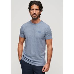 Rundhalsshirt Superdry "ESSENTIAL LOGO EMB TEE", Herren, Gr. M, blau (bay blau), Single Jersey, Obermaterial: 100% Baumwolle, unifarben, slim fit h&uuml;ftlang, Rundhals, Shirts Rundhalsshirt