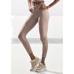 active by Lascana Funktionsleggings LASCANA ACTIVE, Damen, Gr. L (44/46), N-Gr, grau (taupe), Obermaterial: 85% Polyester, 15% Elasthan, unifarben, figurbetont lang, Hosen, Sportleggings mit V-f&ouml;rmigen B&uuml;ndchen in Leo-Optik