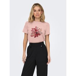 Kurzarmshirt Only "ONLKITA LIFE REG S/S MIX TOP CS JRS EX.", Damen, Gr. XS, rose smoke print:artsy flower, Single Jersey, Obermaterial: 100% Baumwolle, bedruckt, regular fit normal, Rundhals, Shirts, Baumwolle, regular fit