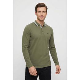 Langarm-Poloshirt BOSS Green "Plisy", Herren, Gr. 3XL, schwarz beige257, Jersey, Obermaterial: 100% Baumwolle, regular fit h&uuml;ftlang, V-Ausschnitt, eingesetzt normaler Saum, Shirts, mit Streifen am Kragen