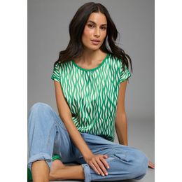 Laura Scott Damen Shirtbluse "im Materialmix mit Satin, verschiedene Muster f&uuml;r jeden Geschmack"grasgr&uuml;n, grafik, Gr. 48, gemustert, Single Jersey,