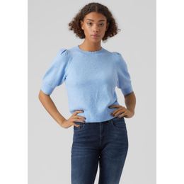 V&eacute;ro Moda Rundhalspullover VERO MODA "VMDOFFY 2/4 O-NECK PULLOVER GA NOOS", Damen, Gr. S, blau (little boy blau melange), Strick, Obermaterial: 94% Polyester, 3% Elasthan, 3% Nylon, meliert, regular fit normal, Rundhals, Puff&auml;rmel Strickb&uuml;ndchen, Pullover Rundhalspullover, mit kurzen Puff&auml;rmeln