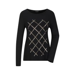 Langarmshirt GOLDNER "Kurzgr&ouml;&szlig;e Langarmshirt aus Viskose mit Glanz", Damen, Gr. 22, schwarz, Obermaterial: 95% Viskose CV. 5% Elasthan EL., U-Boot-Ausschnitt, Shirts Langarmshirt, Pailletten
