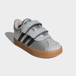 Klettschuh adidas Sportswear "VL COURT 3.0 KIDS", M&auml;dchen, Gr. 22, silvmt, cschwarz, lgsogr, Leder, Synthetik, Schuhe Klettschuh, inspiriert vom Design des adidas samba, f&uuml;r Kinder