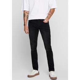 Only & Sons Skinny-fit-Jeans ONLY & SONS "LOOM LIFE JOG", Herren, Gr. 34, L&auml;nge 32, schwarz, Denim/Jeans, Obermaterial: 75% Baumwolle, 24% Polyester, 1% Elasthan, Abriebeffekte, sehr schmal lang, Jeans
