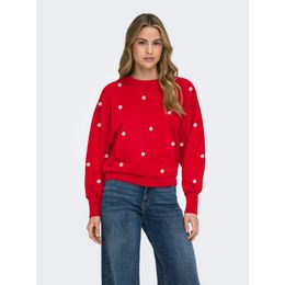 Sweatshirt Only "ONLBROOKE L/S O-NECK FLOWER SWT", Damen, Gr. XS, high risk rot print:daisy aop, Sweatware, Obermaterial: 60% Baumwolle, 40% Polyester, bedruckt, regular fit normal, Rundhals, Rippb&uuml;ndchen, Sweatshirts Sweatshirt, Baumwollmischung, regular fit
