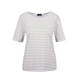 Kurzarmshirt GOLDNER "Kurzgr&ouml;&szlig;e Stilvolles Streifenshirt f&uuml;r Damen", Damen, Gr. 23, grau (grau, wei&szlig;, geringelt), Obermaterial: 92% Viskose CV. 8% Elasthan EL., gerade, U-Boot-Ausschnitt, Gerade, Shirts, Blende