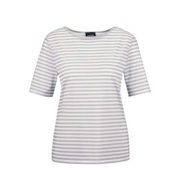 Kurzarmshirt GOLDNER "Kurzgr&ouml;&szlig;e Stilvolles Streifenshirt f&uuml;r Damen", Damen, Gr. 19, wei&szlig; (grau, wei&szlig;, geringelt), Obermaterial: 92% Viskose CV. 8% Elasthan EL., gerade, U-Boot-Ausschnitt, Gerade, Shirts, Blende