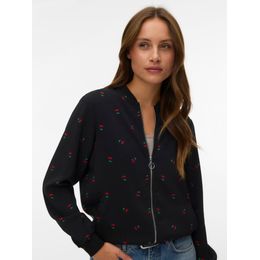 V&eacute;ro Moda Blouson VERO MODA "VMCOCO L/S BOMBER AOP WVN NOOS", Damen, Gr. XS, schwarz aop:rot cherry, Web, Obermaterial: 96% Polyester, 4% Elasthan, bedruckt, regular fit normal, Rippb&uuml;ndchen, Jacken Blouson, Materialmix