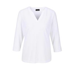 Kurzarmshirt GOLDNER "Kurzgr&ouml;&szlig;e Modisches 3/4-Arm-Oberteil", Damen, Gr. 22, wei&szlig;, Obermaterial: 80% Polyester PES. 20% Viskose CV., Basic, normal, V-Ausschnitt, Tubular, Shirts, Formblende