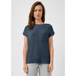 Kurzarmshirt QS, Damen, Gr. M (38), blau, Jersey, Obermaterial: 95% Lyocell, 5% Elasthan, unifarben, loose fit h&uuml;ftlang, Rundhals, angeschnitten Aufschlag, Shirts, mit &Auml;rmelaufschlag