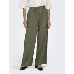 Jacqueline de Yong Leinenhose JDY "JDYSAY LINEN HW WIDE PANT WVN NOOS", Damen, Gr. XS (34), L&auml;nge 32, gr&uuml;n (kalamata), Web, Obermaterial: 55% Leinen, 45% Viskose, unifarben, loose fit lang, Hosen, Sommerhose mit Leinen
