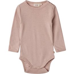 Langarmbody Wheat "Wool Body L/S Lucca", M&auml;dchen, Gr. 74, N-Gr, rosa (dry rose), Strick, Obermaterial: 100% Wolle, unifarben, normal, Rundhals, Bodys, aus reiner Merinowolle