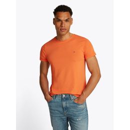 T-Shirt Tommy Hilfiger "STRETCH SLIM FIT", Herren, Gr. L, brilliant orange, Jersey, Obermaterial: 96% Baumwolle, 4% Elasthan, slim fit normal, Rundhals, Shirts T-Shirt, unifarben, casual, slim fit, Baumwollmix, Rundhals