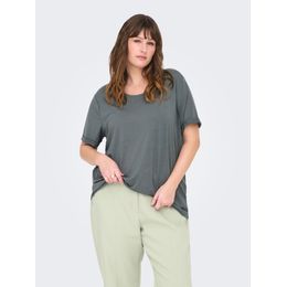 Kurzarmshirt Only CARMAKOMA "CARMOSTER S/S FOLD UP TOP JRS NOOS", Damen, Gr. L, balsam gr&uuml;n, Jersey, Obermaterial: 63% Polyester, 33% Viskose, 4% Elasthan, unifarben, regular fit normal, Rundhals, mit Umschlag, Shirts, Materialmix, regular fit