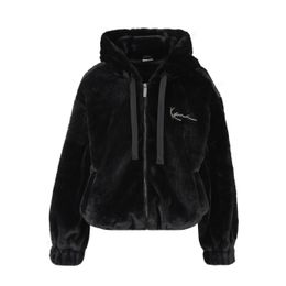 Sweatjacke Karl Kani "Karl Kani Metal Signature Vegan Fur Zip Hoodie Jacket", Damen, Gr. XXS, schwarz, 100% Polyester, unifarben, Sweatjacken Sweatjacke
