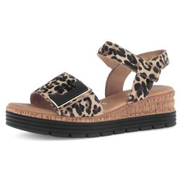 Keilsandalette Gabor "GENUA", Damen, Gr. 39, braun (leo), Ziegenveloursleder, Schuhe, Riemchensandale, Komfortschuh, Schmuckelement, G-Weite