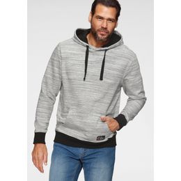 MAN'S WORLD Kapuzensweatshirt MAN'S WORLD, Herren, Gr. S (44/46), grau (grau, wei&szlig;), angeraute Sweatware, Obermaterial: 85% Baumwolle, 15% Polyester. Kapuzenfutter: 100% Baumwolle, meliert, normal, Rippb&uuml;ndchen kontrastfarben, Sweatshirts, Langarm, mit Rippb&uuml;ndchen, mit Kapuze und Kordelz&uuml;gen
