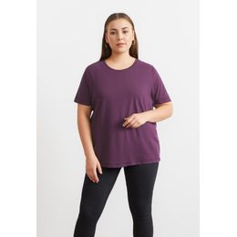 Kurzarmshirt Only CARMAKOMA "CARMOSTER S/S FOLD UP TOP JRS NOOS", Damen, Gr. M, lila (mauve wine), Jersey, Obermaterial: 63% Polyester, 33% Viskose, 4% Elasthan, unifarben, regular fit normal, Rundhals, mit Umschlag, Shirts, Materialmix, regular fit
