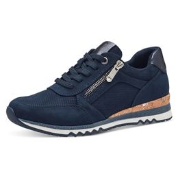 Keilsneaker Marco Tozzi, Damen, Gr. 38, blau (navy), Lederimitat, Textil, Veloursleder, Schuhe, Freizeitschuh, Halbschuh, Schn&uuml;rschuh in veganer Verarbeitung