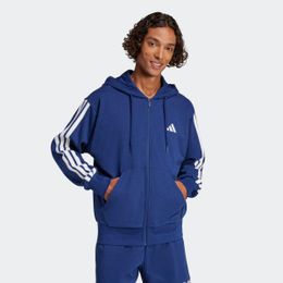 Kapuzensweatshirt adidas Sportswear "ESSENTIALS 3-STREIFEN FRENCH TERRY", Herren, Gr. M, blau (dunkelblau, wei&szlig;), Obermaterial: 55% Baumwolle, 36% Polyester, 9% Viskose, normal, Rundhals, angesetztes B&uuml;ndchen, Sweatshirts