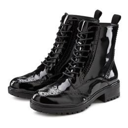 Schn&uuml;rboots Lascana, Damen, Gr. 39, schwarz (schwarz, shiny), Obermaterial: 100% Schafsleder. Decksohle: 100% Synthetik. Futter: 75% Textilmaterial, 25% Schafsleder. Laufsohle: 100% Synthetik, gl&auml;nzend, unifarben, Schuhe Schn&uuml;rboots, Schn&uuml;rstiefelette, Ankle Boots, Leder, Schn&uuml;ren & Rei&szlig;verschluss