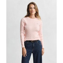 Strickpullover Gant "STRETCH COTTON CABLE C-NECK", Damen, Gr. XXL, apricot pink, Strick, Obermaterial: 88% Baumwolle, 10% Polyamid, 2% Elasthan, schmal h&uuml;ftlang, Rundhals, Rippstrickb&uuml;ndchen, Pullover Strickpullover, mit Logostickerei auf der Brust