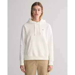 Hoodie Gant "SHIELD HOODIE", Damen, Gr. M, wei&szlig; (eggshell), Sweatware, Obermaterial: 78% Baumwolle, 22% Polyester, Rippb&uuml;ndchen, Sweatshirts Hoodie, Grafische Gant-Stickerei auf der Brust