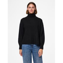 Rollkragenpullover Pieces "PCMALOU LS ROLLNECK KNIT NOOS BC", Damen, Gr. XS, schwarz, Strick, Obermaterial: 65% Polyester, 19% Polyacryl, 10% Nylon, 3% Wolle, 3% Elasthan, unifarben, relaxed fit normal, Rippb&uuml;ndchen, Pullover Rollkragenpullover