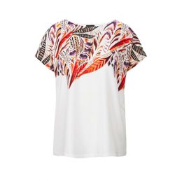 Kurzarmshirt GOLDNER "Elegantes Oberteil mit Ethno-Muster", Damen, Gr. 42, wei&szlig; (wei&szlig;, gemustert), Obermaterial: 100% Viskose CV., figurumspielend, U-Boot-Ausschnitt, Gerade, Shirts, Dekorativer Druck