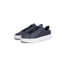 Sneaker Tommy Hilfiger "TH COURT LTH DETAIL ESS", Herren, Gr. 43, blau (dunkelblau), Leder, Lederimitat, Schuhe Sneaker, Freizeitschuh, Halbschuh, Schn&uuml;rschuh mit seitlichem Logoschriftzug