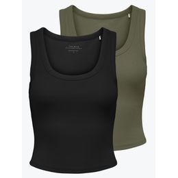 Tanktop Only "ONLEASY S/L TANK TOP JRS 2 PACK", Damen, Gr. M (38), schwarz (schwarz pack:kalamata), Jersey, Obermaterial: 95% Baumwolle, 5% Elasthan, unifarben, normal, Rundhals, Tops Tanktop, Baumwollmischung, regular fit