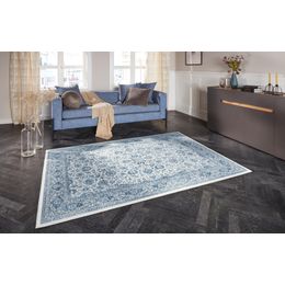 Teppich ELLE DECORATION "Keshan Maschad" Gr. 33, blau (saphirblau), B:80cm H:5mm L:150cm, Polyester, Teppiche, Teppich, Orientalisch, L&auml;ufer, Kurzflor, Vintage, Wohnzimmer, Schlafzimmer
