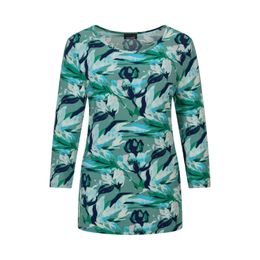 Kurzarmshirt GOLDNER "Viskoseshirt floral, U-Boot-Ausschnitt", Damen, Gr. 40, blau (marine, gemustert), Obermaterial: 95% Viskose CV. 5% Elasthan EL., Modisch, U-Boot-Ausschnitt, Shirts, U-Boot-Ausschnitt