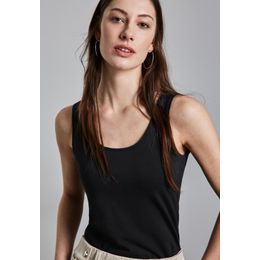 Tanktop Street One "Style Anni", Damen, Gr. 40, schwarz, Jersey, Obermaterial: 48% Baumwolle, 48% Modal, 4% Elasthan, unifarben, regular fit taillenbedeckt, Rundhals, Tops Tanktop