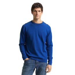 Tom Tailor Herren Rundhalspulloversmoky blau melange, Gr. XL, meliert, Strick, Obermaterial: 100% Baumwolle, Pullover, mit Logostickerei