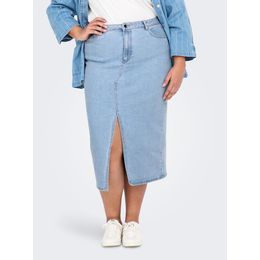 Jeansrock Only CARMAKOMA "CARSIRI FRONT SLIT SKIRT DNM GUA NOOS", Damen, Gr. 48, blau (light blau denim), Denim/Jeans, Obermaterial: 74% Baumwolle, 25% Polyester, 1% Elasthan, unifarben, wadenlang, R&ouml;cke Jeansrock