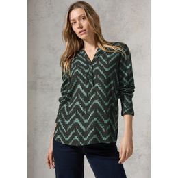 Langarmbluse Cecil, Damen, Gr. L (42), gr&uuml;n (active khaki), Stoff, 100% Viskose, bedruckt, normal normal, Rundhals, B&uuml;ndchen, Blusen, mit geschlitztem Rundhalsausschnitt