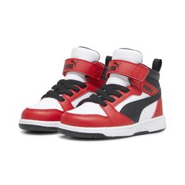 Sneaker Puma "Puma Rebound V6 Mid Sneakers Kinder", Kinder, Gr. 27, rot (wei&szlig; schwarz for all time rot), Obermaterial: Textil, Synthetik; Futter: Textil; Innensohle: Textil; Laufsohle: Gummi, Schuhe Sneaker