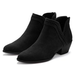 Cowboy Stiefelette Lascana, Damen, Gr. 37, schwarz, Obermaterial: 100% Textilmaterial. Decksohle: 100% Lederimitat. Futter: 100% Textilmaterial. Laufsohle: 100% Synthetik, unifarben, Schuhe Stiefelette Ankleboots, Cowboy Boots, Western Stiefelette, Ankleboots mit Ausschnitt VEGAN