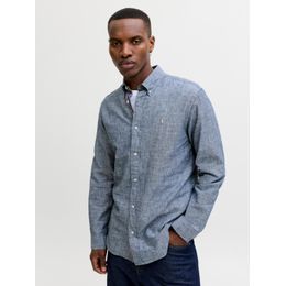 Jack & Jones Langarmhemd JACK & JONES "JPRBLUSUMMER LINEN BLEND SHIELD LS SHIRT", Herren, Gr. XL, N-Gr, faded denim fit:regular fit, Web, Obermaterial: 70% Baumwolle, 30% Leinen, unifarben, regular fit normal, Hemden