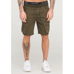 Shorts behype "STANLAY", Herren, Gr. L, EURO-Gr&ouml;&szlig;en, gr&uuml;n (khaki), 74% Polyester, 24% Viskose, 2% Elasthan, Hosen Shorts, mit modischen Cargotaschen