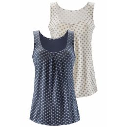 Tr&auml;gertop Lascana "mit Kellerfalte", Damen, Gr. 52/54, blau (rauchblau, creme), Obermaterial: 95% Viskose (LENZING&trade; ECOVERO&trade;), 5% Elasthan, gemustert, figurumspielend, tiefer Rundhals, Tops Tr&auml;gertop, aus weicher Viskose-Qualit&auml;t