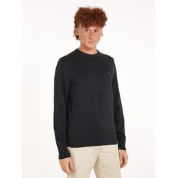 Rundhalspullover Tommy Hilfiger "PIMA ORG CTN CASHMERE CREW NECK", Damen, Gr. L, dunkelgrau heather, Obermaterial: 92% Baumwolle, 8% Kaschmir, Rundhals, Pullover Rundhalspullover