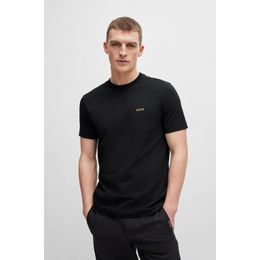 Rundhalsshirt BOSS Green "Tee", Damen, Gr. L, schwarz (schwarz002), Single Jersey, Obermaterial: 95% Baumwolle, 5% Elasthan, regular fit h&uuml;ftlang, Rundhals, eng eingefasste Kante, Shirts Rundhalsshirt, mit gummiertem Kontrast-Logo