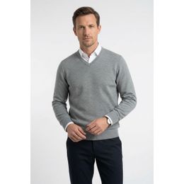 V-Ausschnitt-Pullover OLYMP "OLYMP Strick Casual", Herren, Gr. M, grau (silbergrau), Obermaterial: 100% Schurwolle, tailliert, V-Ausschnitt, Pullover, klassischer Strickpullover