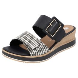 Pantoffel Remonte, Damen, Gr. 42, beige (schwarz, creme), Leder, Textil, Flechtoptik, Schuhe, Keilabsatz, Sommerschuh, Bequemschuh mit Softfu&szlig;bett