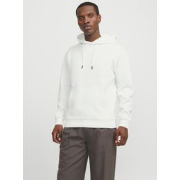 Jack & Jones Kapuzensweatshirt JACK & JONES "JJEBRADLEY SWEAT HOOD NOOS", Herren, Gr. S, wei&szlig; (cloud dancer), angeraute Sweatware, Obermaterial: 61% Polyester, 39% Baumwolle, unifarben, relaxed fit normal, ohne Ausschnitt, Rippb&uuml;ndchen, Sweatshirts, Materialmix, relaxed fit